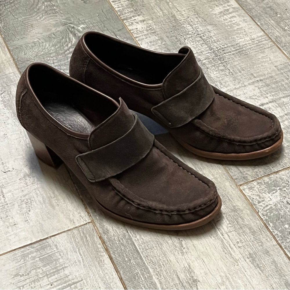 Vintage 90s Timberland Brushed Leather Brown Loafer S… - Gem